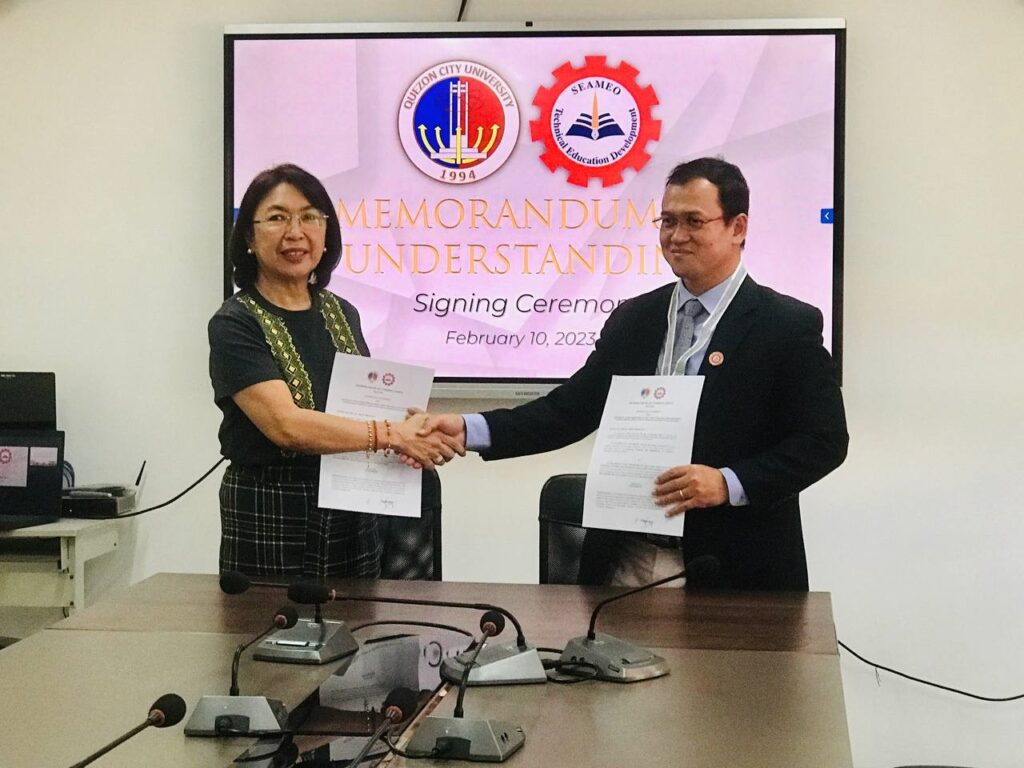 Signing Memorandum of Understanding (MoU) between SEAME TED and Quezon City University, the ...